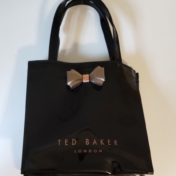Ted Baker | Bags | Ted Baker Glossy Black Tote With Bow Accent | Poshmark
